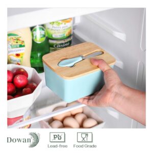 DOWAN Large Butter Dish with Knife - Butter Keeper Container with Lid, High- quality Silicone Sealing Butter Dishes Perfect for 2 Sticks of Butter West or East Coast Butter, Blue