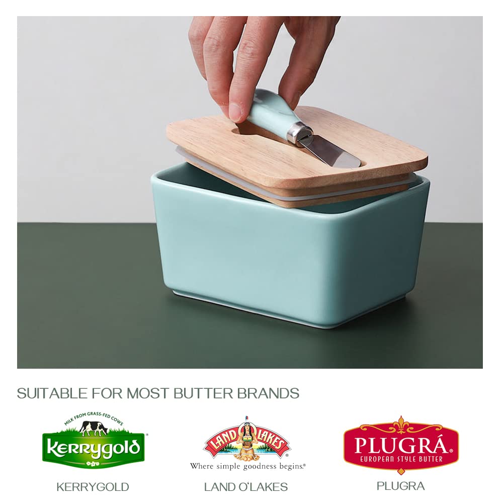 DOWAN Large Butter Dish with Knife - Butter Keeper Container with Lid, High- quality Silicone Sealing Butter Dishes Perfect for 2 Sticks of Butter West or East Coast Butter, Blue