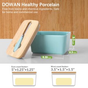 DOWAN Large Butter Dish with Knife - Butter Keeper Container with Lid, High- quality Silicone Sealing Butter Dishes Perfect for 2 Sticks of Butter West or East Coast Butter, Blue