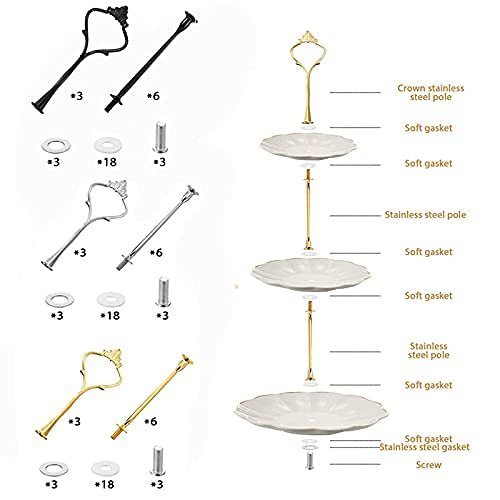 9 Set Cake Stand Hardware, Fittings for Cake Stand Mold Crown 3Tier Cake Stand Fittings Hardware Holder for Afternoon Tea Cake Dessert Fruit, Wedding and Party Tray Cupcake (Gold, Silver, Black)