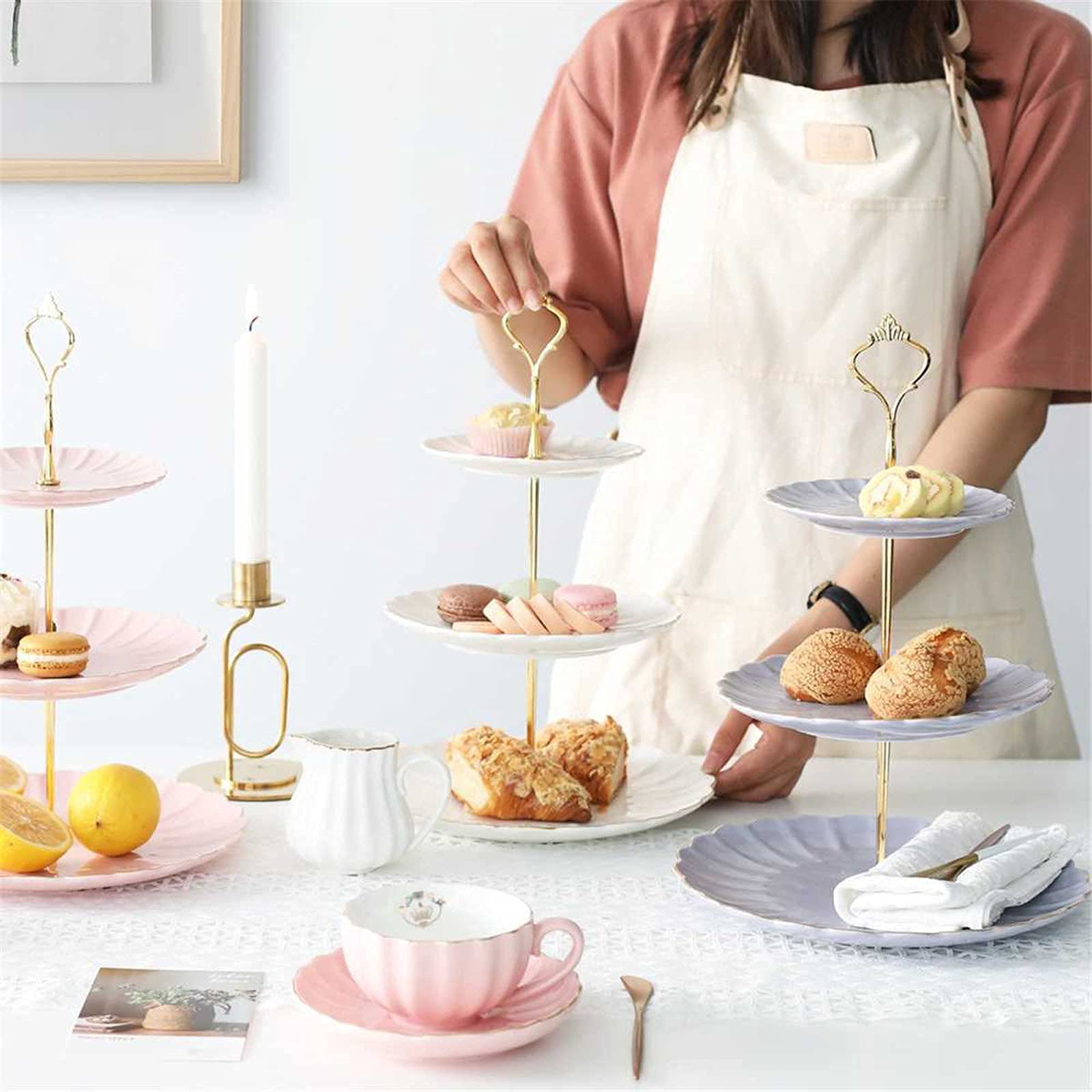 9 Set Cake Stand Hardware, Fittings for Cake Stand Mold Crown 3Tier Cake Stand Fittings Hardware Holder for Afternoon Tea Cake Dessert Fruit, Wedding and Party Tray Cupcake (Gold, Silver, Black)