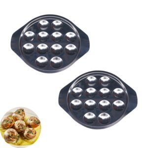 proshopping 2 pcs stainless steel snail escargot plate set, large escargot baking dish platter, round mushroom escargot serving tray, french escargot grill pan, 12 holes - for seafood (8.7 inch)