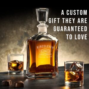 Personalized Etched Glass 23oz Whiskey Decanter, Custom Engraved Fathers Day Gift, Retirement, Anniversary, Housewarming, Customized Bourbon Gifts for Men, Scotch Birthday Gifts,Him,Dad, OG Bernard