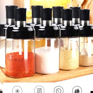 LOYUYU Kitchen Glass Spice Jars Seasonning Box Set of 4, Condiment Pots Spice Jars with Spoons, Oil Bottle Honey Jar Dispenser, Airtight Cap Transparent (8.45oz)