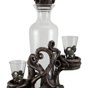 Octopus Spirit Decorative Antique Bronze Finish Statue and Glass Decanter Set