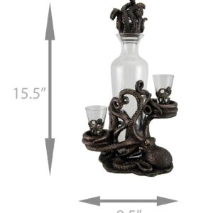 Octopus Spirit Decorative Antique Bronze Finish Statue and Glass Decanter Set