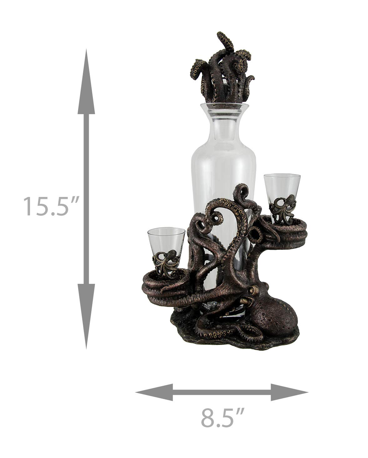 Octopus Spirit Decorative Antique Bronze Finish Statue and Glass Decanter Set