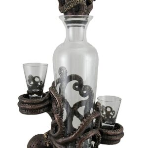 Octopus Spirit Decorative Antique Bronze Finish Statue and Glass Decanter Set