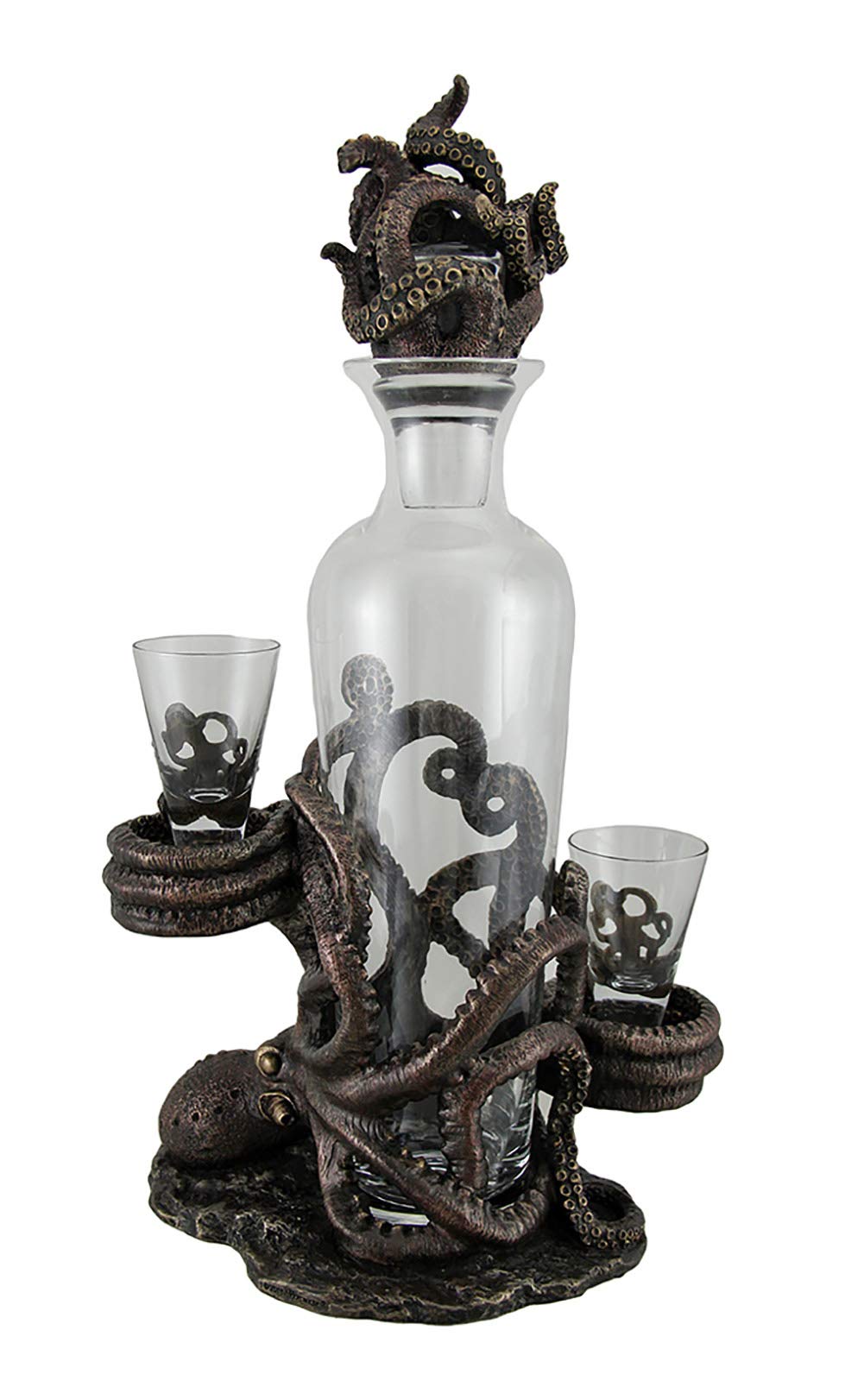 Octopus Spirit Decorative Antique Bronze Finish Statue and Glass Decanter Set