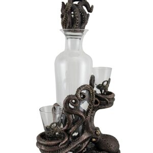 Octopus Spirit Decorative Antique Bronze Finish Statue and Glass Decanter Set