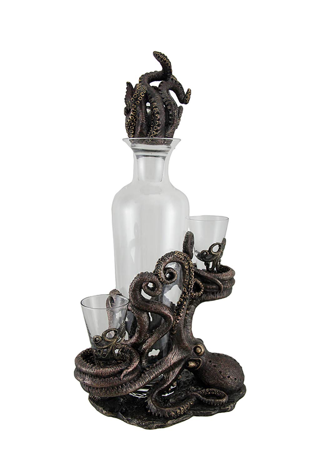 Octopus Spirit Decorative Antique Bronze Finish Statue and Glass Decanter Set