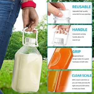 1/2 Gal Heavy Duty Glass Milk Bottle with Strong REUSABLE AIRTIGHT SCREW Lid - 2 Qt Glass Water Bottles - Glass Bottles with 8 Lids AND 8 Handles! - Glass Milk Jug Pitcher with 2 Exact Scale Lines