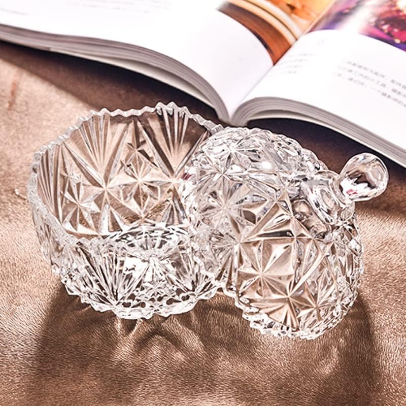 NN Glass Candy Storage jar with Lid Clear Sugar Dish Crystal Covered Candy Bowl Apothecary Food Buffet Container Holder