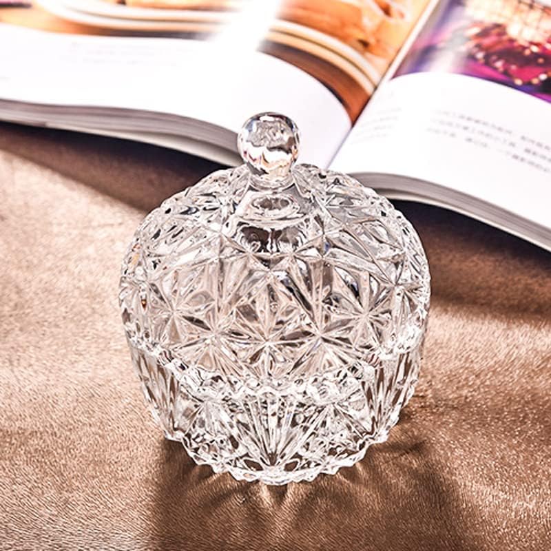 NN Glass Candy Storage jar with Lid Clear Sugar Dish Crystal Covered Candy Bowl Apothecary Food Buffet Container Holder