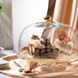 Glass - Cake Dome - with - Gold Rim - and - Gold Knob - for Cake - Fruit - Cheese - 11.75" Diameter - Made in Europe - by Barski