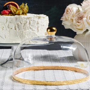 Glass - Cake Dome - with - Gold Rim - and - Gold Knob - for Cake - Fruit - Cheese - 11.75" Diameter - Made in Europe - by Barski