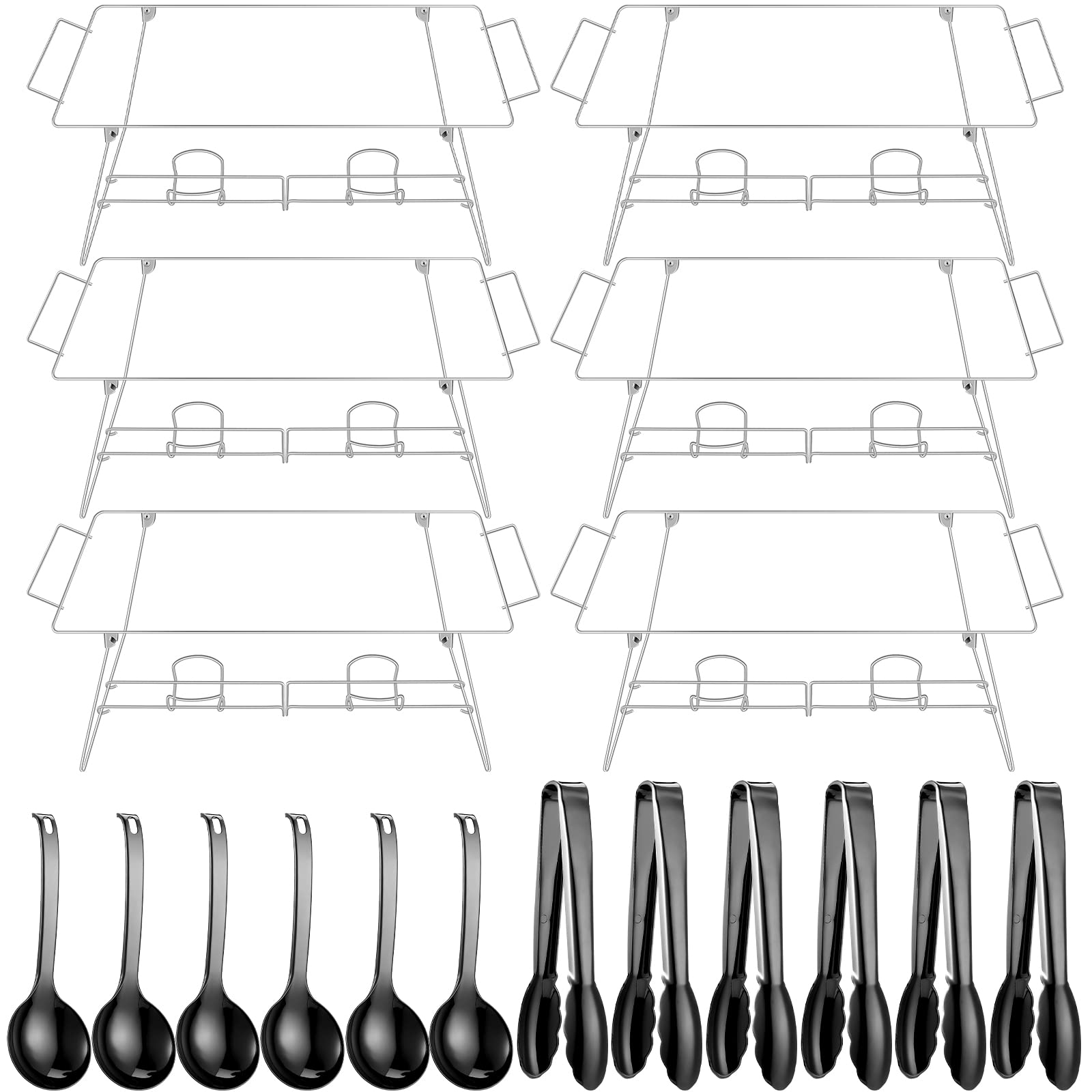 Foldable Chafing Dish Buffet Set Disposable Buffet Stand Wire Racks Kit 18 Pcs Include Full Size Buffet Wire Frame Chafer Pans and Utensils for Dish Warmer Serving Trays Picnic BBQ Catering Supplies