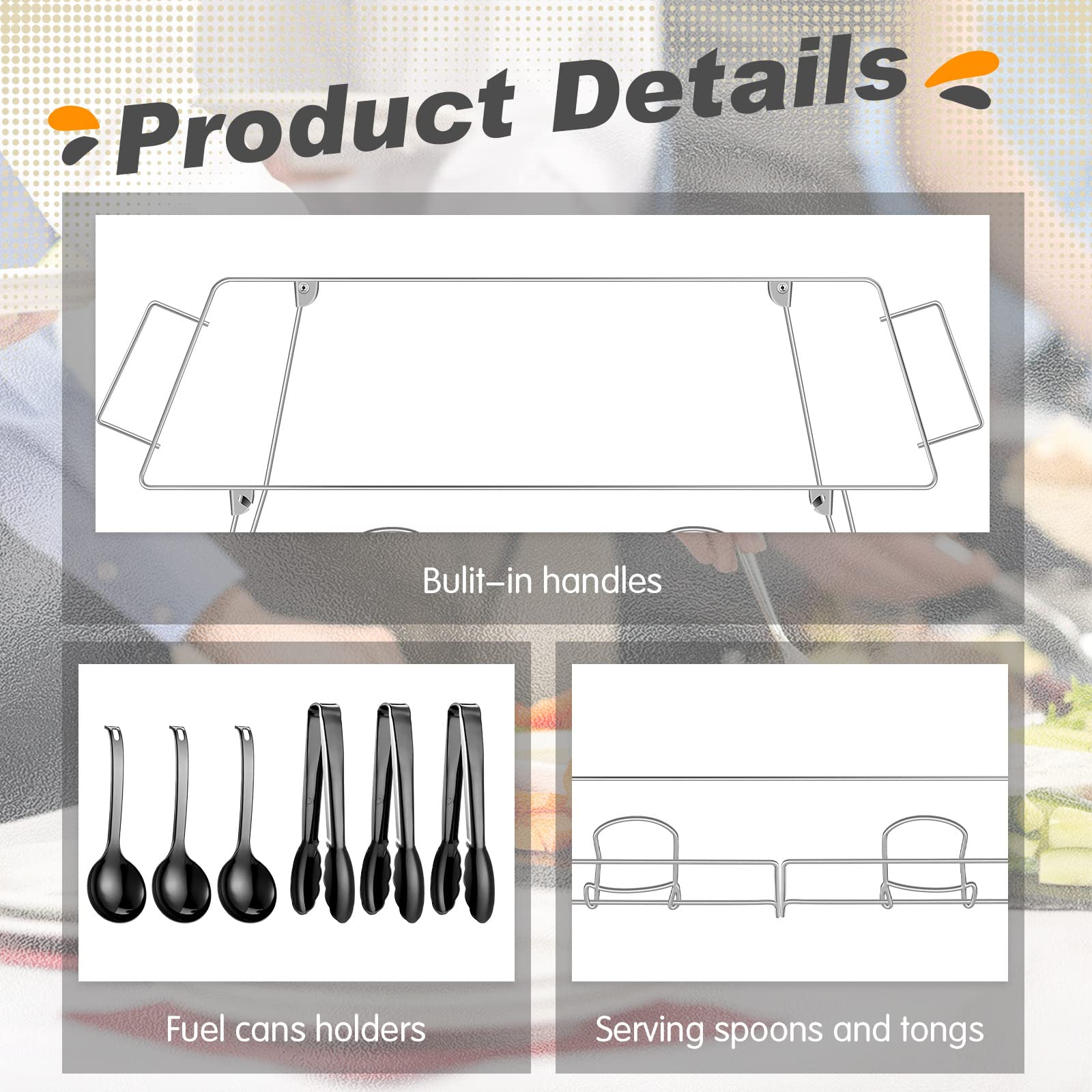 Foldable Chafing Dish Buffet Set Disposable Buffet Stand Wire Racks Kit 18 Pcs Include Full Size Buffet Wire Frame Chafer Pans and Utensils for Dish Warmer Serving Trays Picnic BBQ Catering Supplies