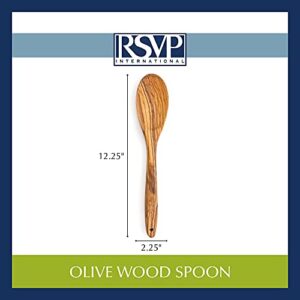 RSVP International Olive Wood Spoon, 12" | Rustic, Natural Authentic Italian Olive Wood | Classic Style for Kitchens, Tables, & More | Functional for Serving Vegetables, Stirring Pasta