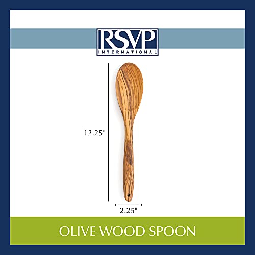 RSVP International Olive Wood Spoon, 12" | Rustic, Natural Authentic Italian Olive Wood | Classic Style for Kitchens, Tables, & More | Functional for Serving Vegetables, Stirring Pasta