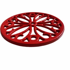 Trivet 7.8 Inch, Cast Iron Trivet with Rubber Pegs/Feet Non-Slip, Rustic Trivets for Hot Pots and Pans, Decorative Kitchen Trivet Mats Hot Pads Pot Coasters(2 Pack) (Red) (RED)