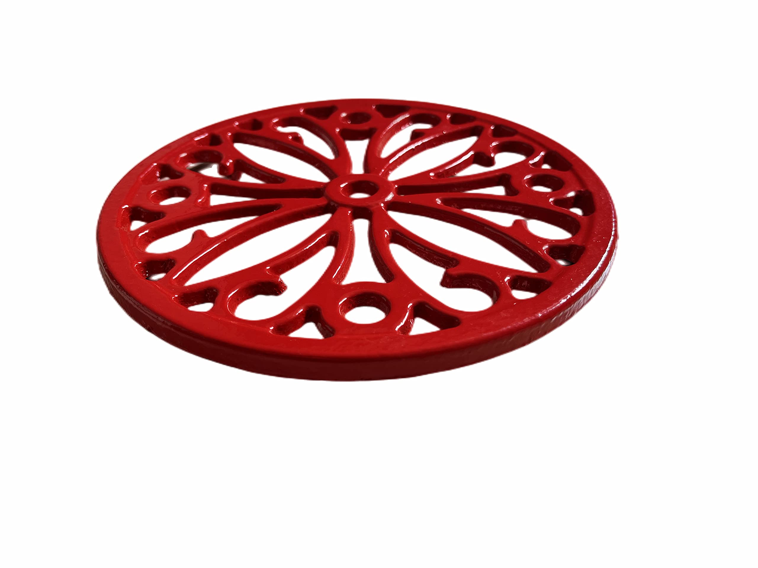 Trivet 7.8 Inch, Cast Iron Trivet with Rubber Pegs/Feet Non-Slip, Rustic Trivets for Hot Pots and Pans, Decorative Kitchen Trivet Mats Hot Pads Pot Coasters(2 Pack) (Red) (RED)