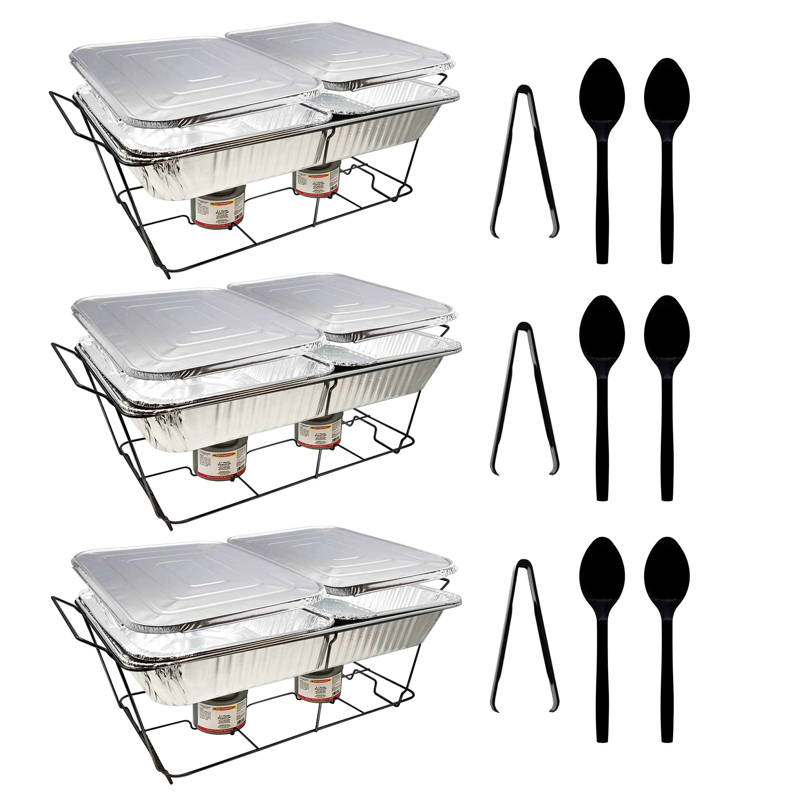 Party Essentials Chafing Dish Buffet Set Serving Kit Food Warmers for Parties Catering Supplies Warming Trays, 33 Pcs Black Rack/Pan/Fuel/Utensil, Multi Color