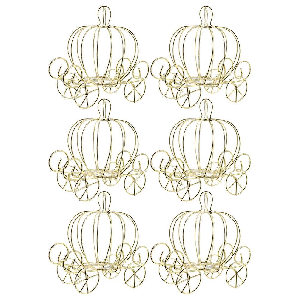 Veemoon 6pcs Pumpkin Candy Box Decorative Carriage Centerpiece Gold Wire Princess Pumpkin Cart Dessert Display Tabletop Figurine for Wedding Birthday Halloween Party