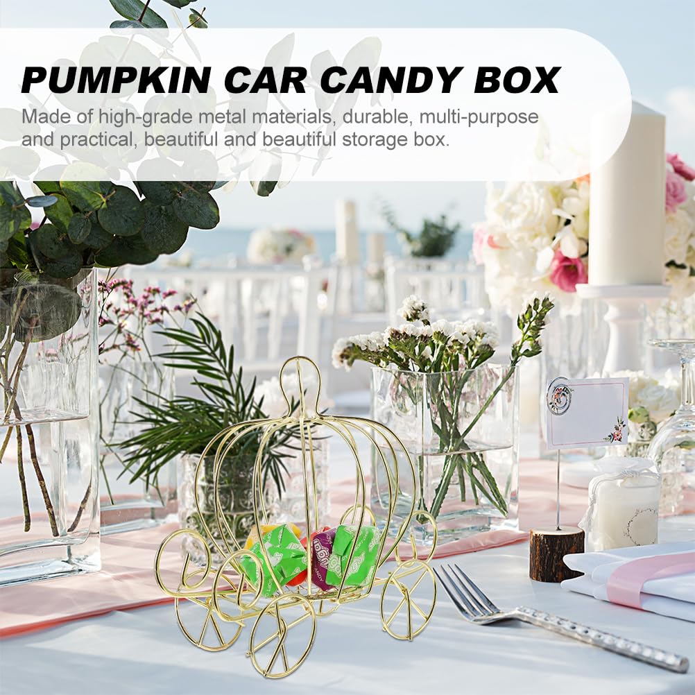 Veemoon 6pcs Pumpkin Candy Box Decorative Carriage Centerpiece Gold Wire Princess Pumpkin Cart Dessert Display Tabletop Figurine for Wedding Birthday Halloween Party