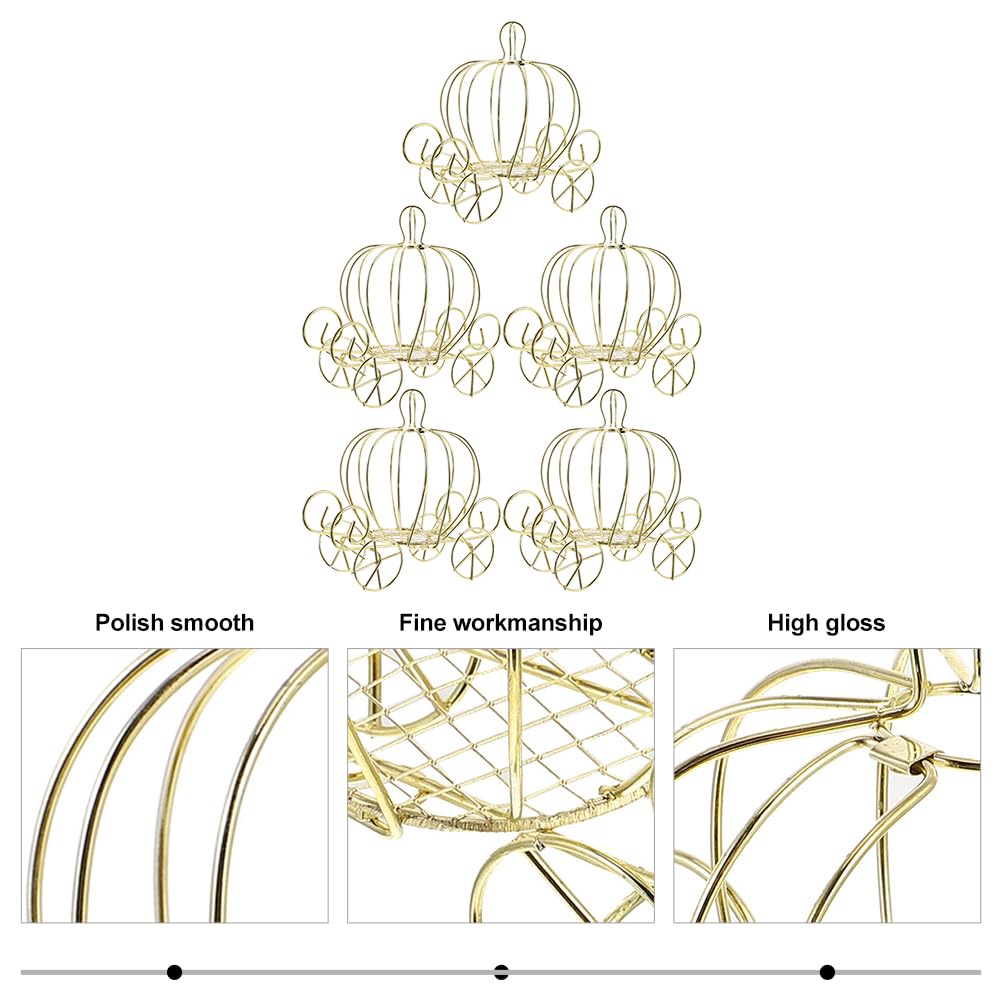 Veemoon 6pcs Pumpkin Candy Box Decorative Carriage Centerpiece Gold Wire Princess Pumpkin Cart Dessert Display Tabletop Figurine for Wedding Birthday Halloween Party