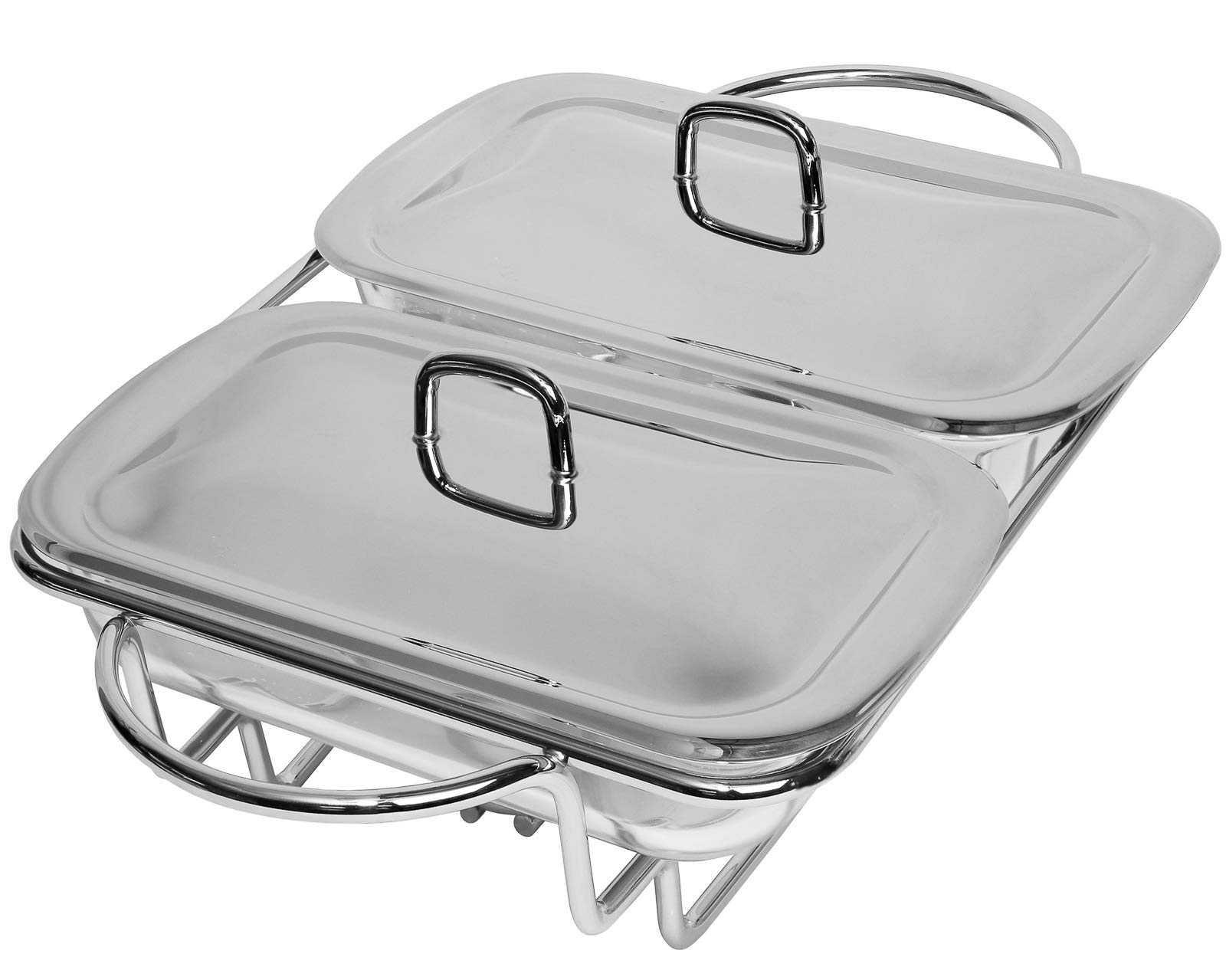 Galashield Chafing Dish Buffet Set Warming Tray with Lids Stainless Steel with 2 Oven Safe Glass Dishes Buffet Servers (1.5-Quart Each Tray)