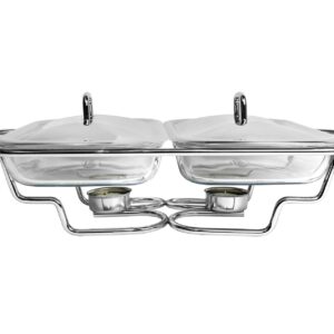 Galashield Chafing Dish Buffet Set Warming Tray with Lids Stainless Steel with 2 Oven Safe Glass Dishes Buffet Servers (1.5-Quart Each Tray)