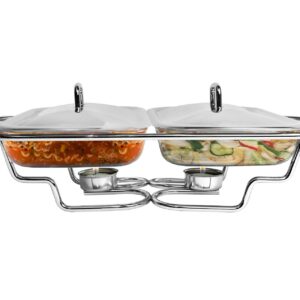 Galashield Chafing Dish Buffet Set Warming Tray with Lids Stainless Steel with 2 Oven Safe Glass Dishes Buffet Servers (1.5-Quart Each Tray)