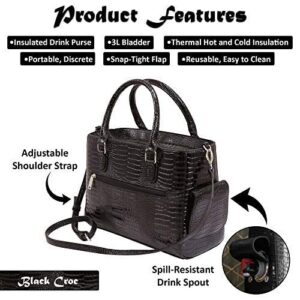 Primeware Insulated Drink Purse w/ 3L Bladder Bag | Thermal Hot and Cold Storage | Portable Drinking Dispenser for Wine, Cocktails, Beer, Alcohol | PU Leather Finish