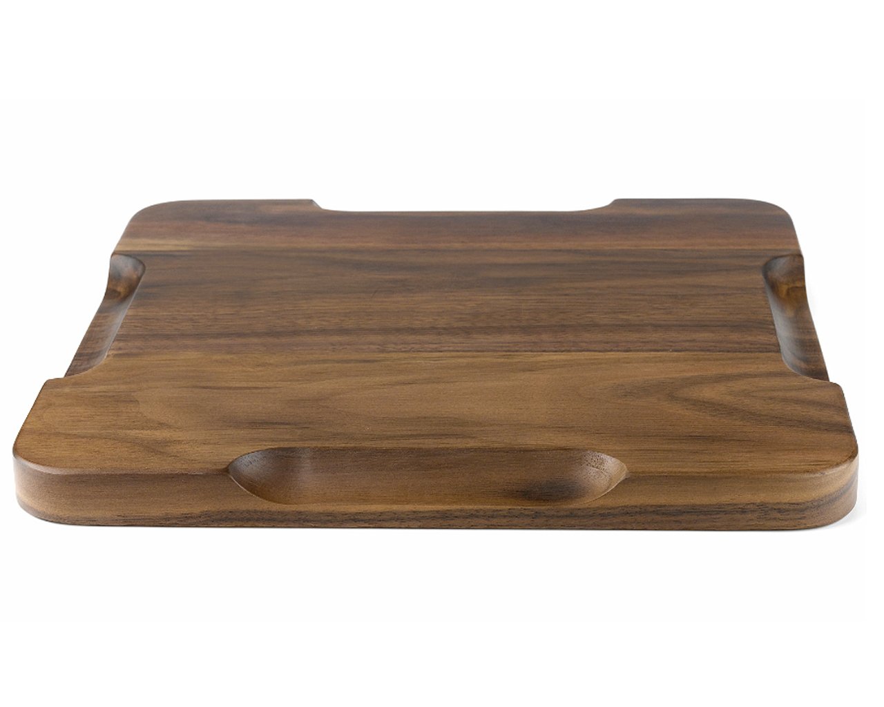 Rustic Walnut Wooden Tray Solid Wood Serving Tray Square Rectangle Platter Tea Tray Coffee Table Tray (Large Square with Grooves（11x11x1inch）)