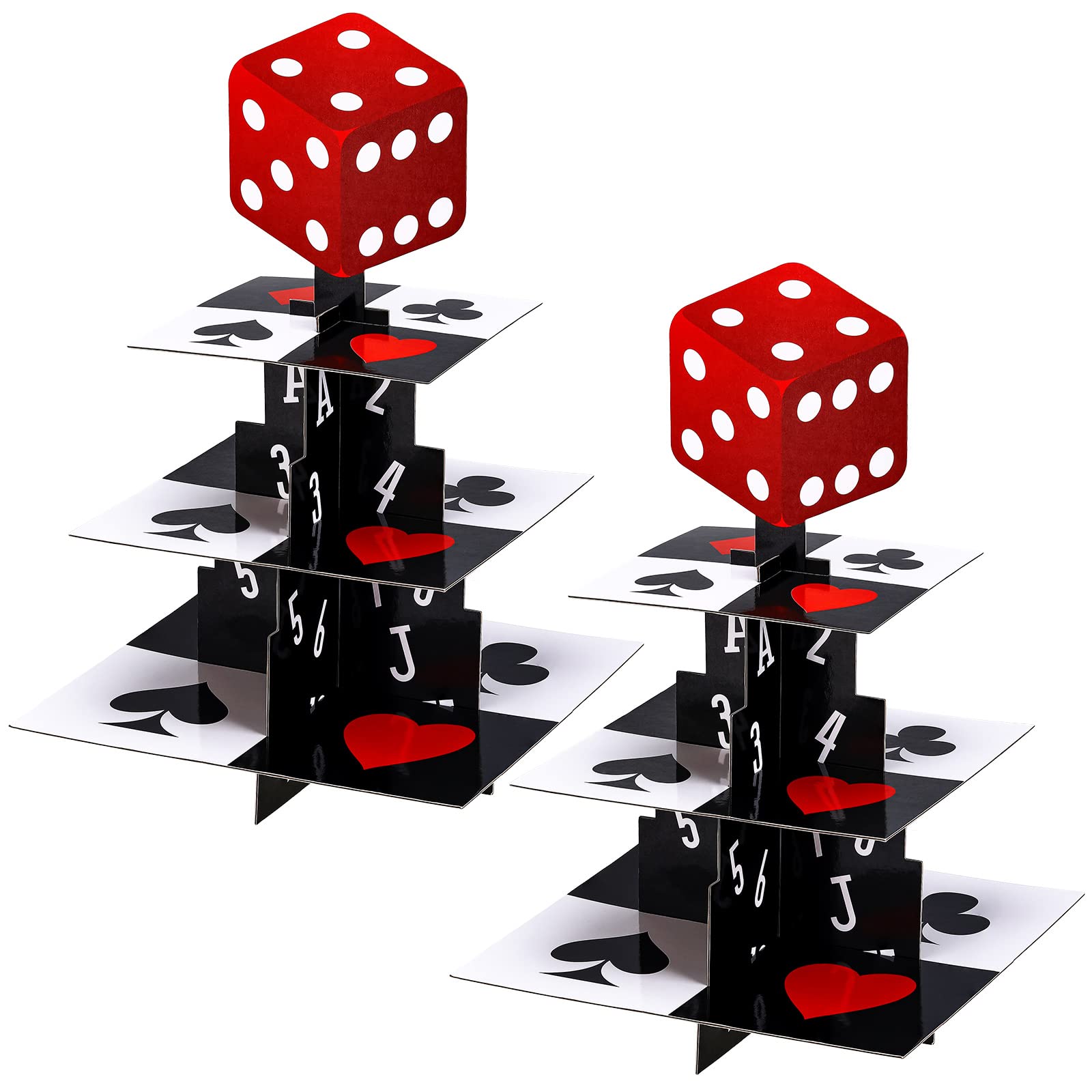 Ramede 2 Pcs Casino Theme Cupcake Stand Casino Party Decoration Cake Dessert Snacks Food Serving Tiered Tray Display 3 Tier Cupcake Holder Square Paper Tower Table Decor for Game Night Party Birthday