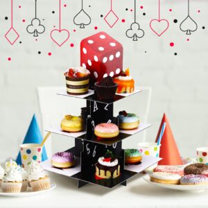 Ramede 2 Pcs Casino Theme Cupcake Stand Casino Party Decoration Cake Dessert Snacks Food Serving Tiered Tray Display 3 Tier Cupcake Holder Square Paper Tower Table Decor for Game Night Party Birthday