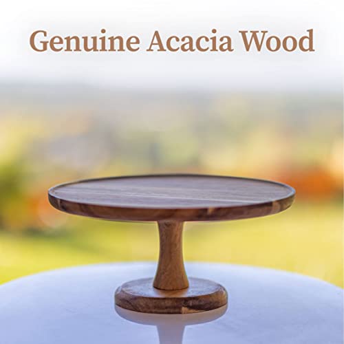 Acacia Wood Cake Stand - 10 inch Durable Rustic Wooden Cake Stand for Weddings Birthday Parties - Pedestal Cake Platter, Cupcake and Dessert Stands for Table by HobbiCo.