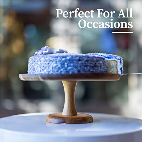 Acacia Wood Cake Stand - 10 inch Durable Rustic Wooden Cake Stand for Weddings Birthday Parties - Pedestal Cake Platter, Cupcake and Dessert Stands for Table by HobbiCo.