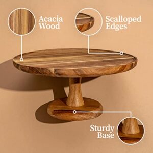 Acacia Wood Cake Stand - 10 inch Durable Rustic Wooden Cake Stand for Weddings Birthday Parties - Pedestal Cake Platter, Cupcake and Dessert Stands for Table by HobbiCo.