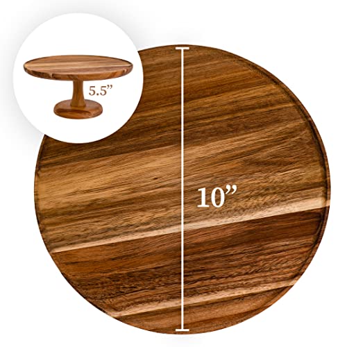 Acacia Wood Cake Stand - 10 inch Durable Rustic Wooden Cake Stand for Weddings Birthday Parties - Pedestal Cake Platter, Cupcake and Dessert Stands for Table by HobbiCo.