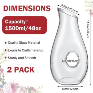 2 Pcs 48 Wine Decanter Carafe, Wine Aerator, Clear Glass Pierced Pitcher Juice Jar for Red Wine Beer Water Tea Lovers Gift Wedding Birthday Party Supplies