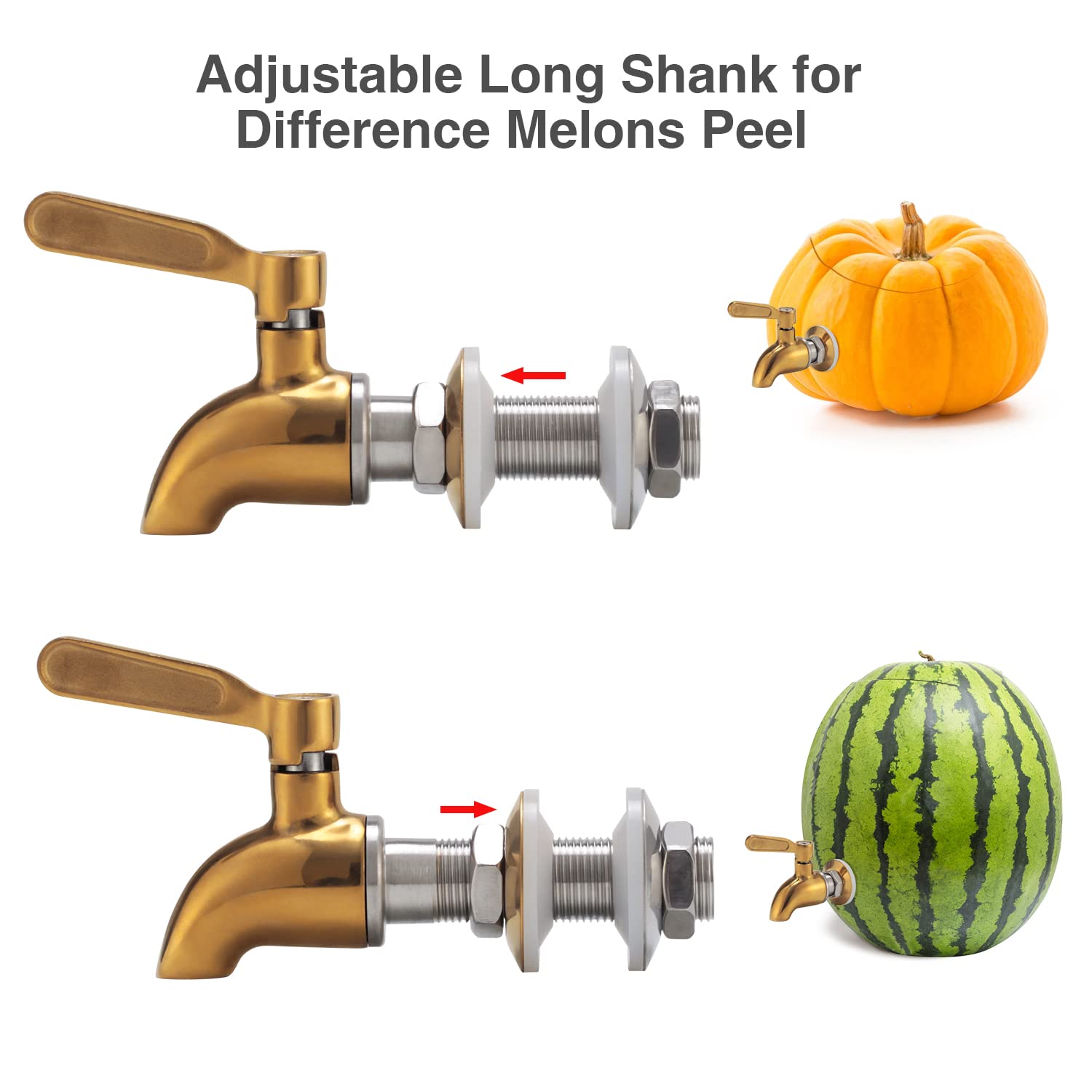 Stainless Steel Watermelon Keg Tap Kit - [Leakproof] [NO Clog] Pumpkin Fruit Keg Tapping with Coring Tool, [Adjust Shank] Watermelon Spigot for Cocktail Party-Ice Tea Drink Dispenser Spout