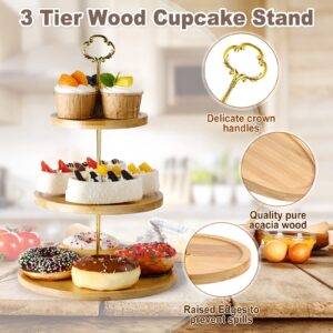 Set of 3 Wooden Cupcake Stand 3 Tier Wood Cupcake Holder Bamboo Wood Dessert Serving Stand Rustic Dessert Table Display Stands Tiered Tray Cupcake Holder Farmhouse Display Stands for Wedding Cupcake