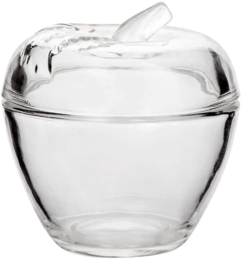 Mozacona GLass Relief Apple Sugar Bowl Candy Dish Food Storage Container with Lid