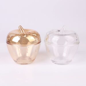 Mozacona GLass Relief Apple Sugar Bowl Candy Dish Food Storage Container with Lid