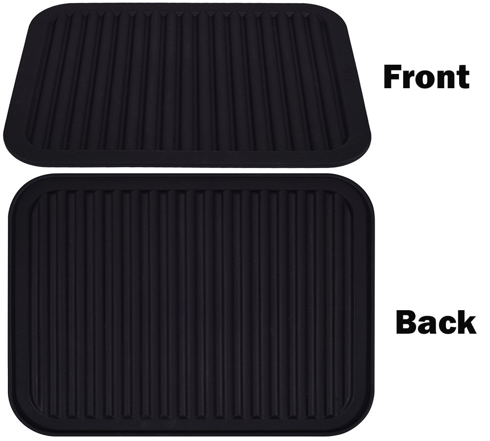 dealcase 9" x 12" Silicone Pot Holder, Trivet Mat, Baking Gadget Kitchen Table Mat, Silicone Drying Mat - Waterproof, Heat Insulation, Insulated, Non-Slip, Tableware Pad Coasters (Black - 2 Pack)