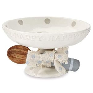 mud pie happy candy set, dish 3" x 5 1/2" dia | spoon 4 1/2", white