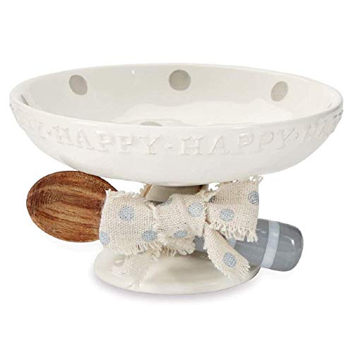 Mud Pie Happy Candy Set, dish 3" x 5 1/2" dia | spoon 4 1/2", White