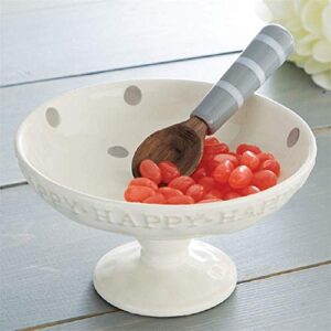 Mud Pie Happy Candy Set, dish 3" x 5 1/2" dia | spoon 4 1/2", White